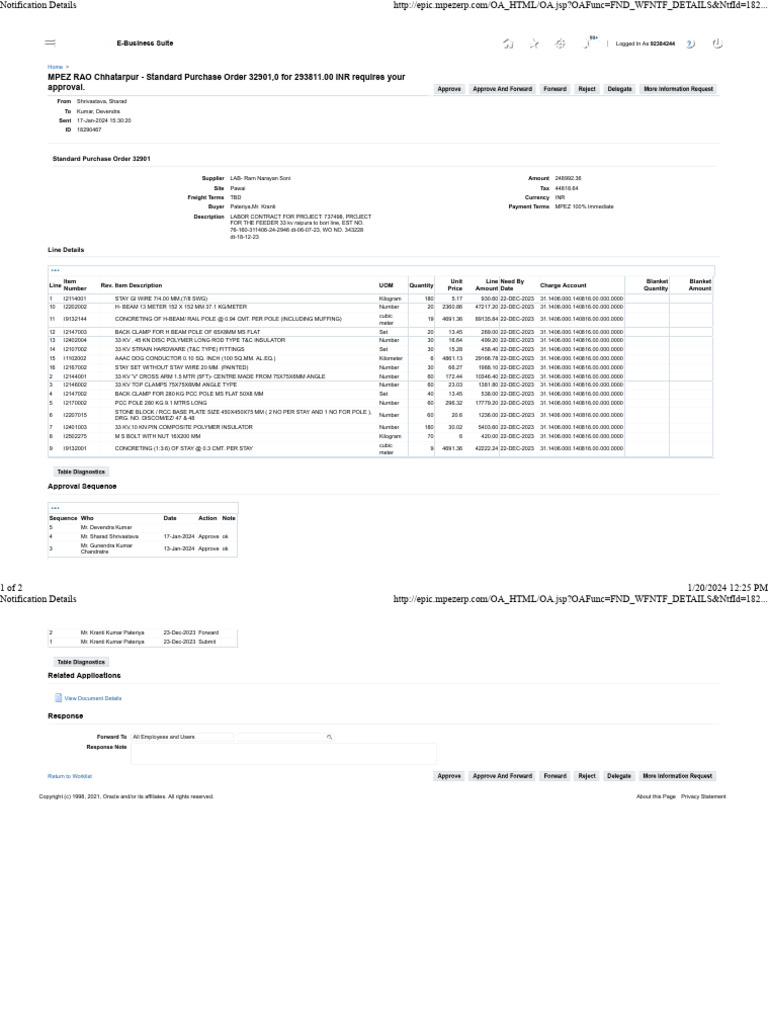 MPEZ RAO Chhatarpur - Standard Purchase Order 32901,0 For 293811.00 INR ...