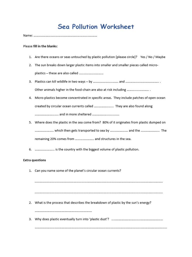 Ocean Pollution Worksheet | PDF