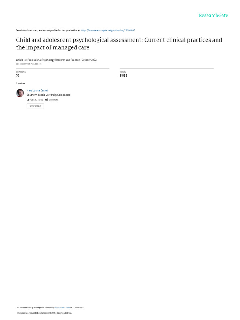Child and Adolescent Psychological Assessment Curr | Download Free PDF ...