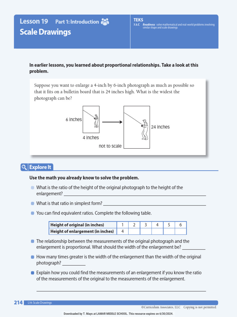 Unit 6 Lesson 19 Student Worksheet | PDF | Area | Length