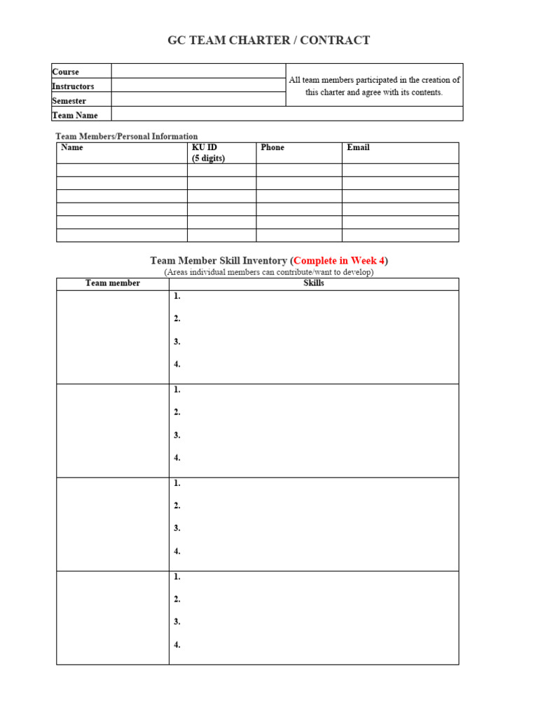 Template For GC Team Charter-Contract - Updated Fall 2023 | PDF ...