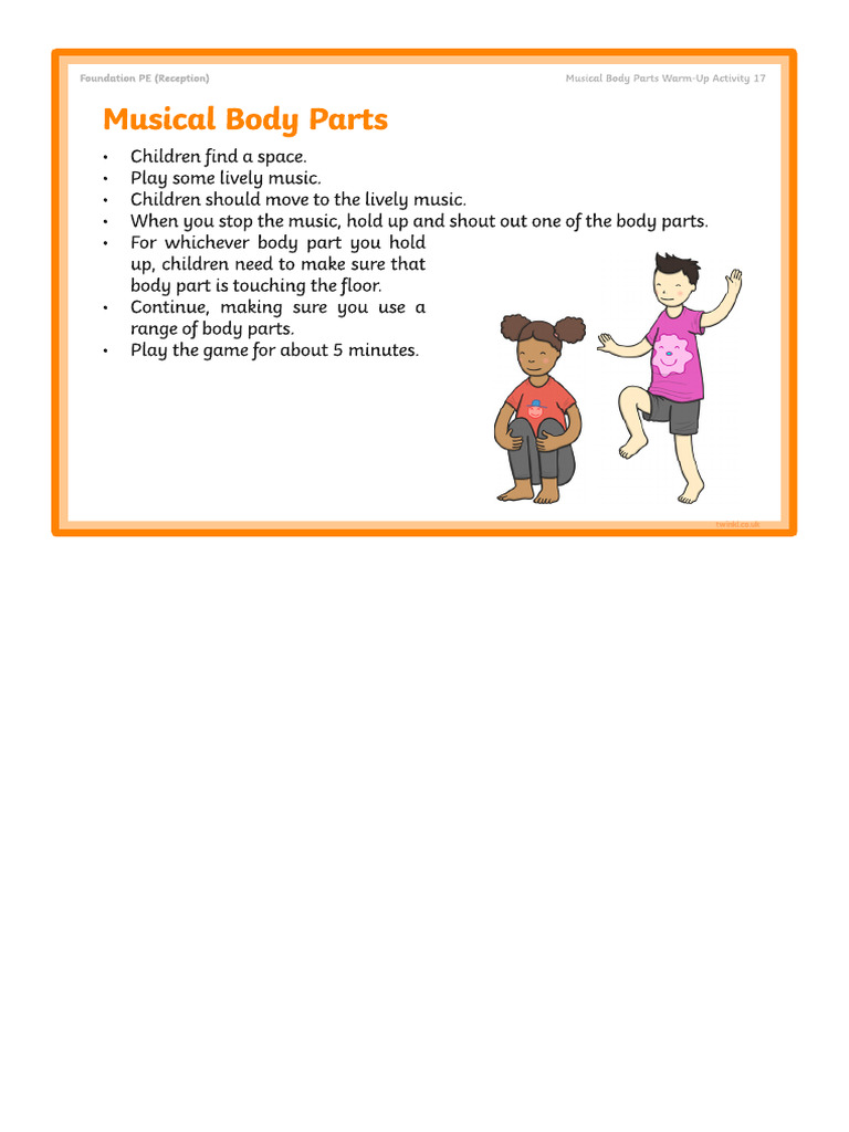 TF PE 061 Musical Body Parts Warm Up Activity Card | PDF