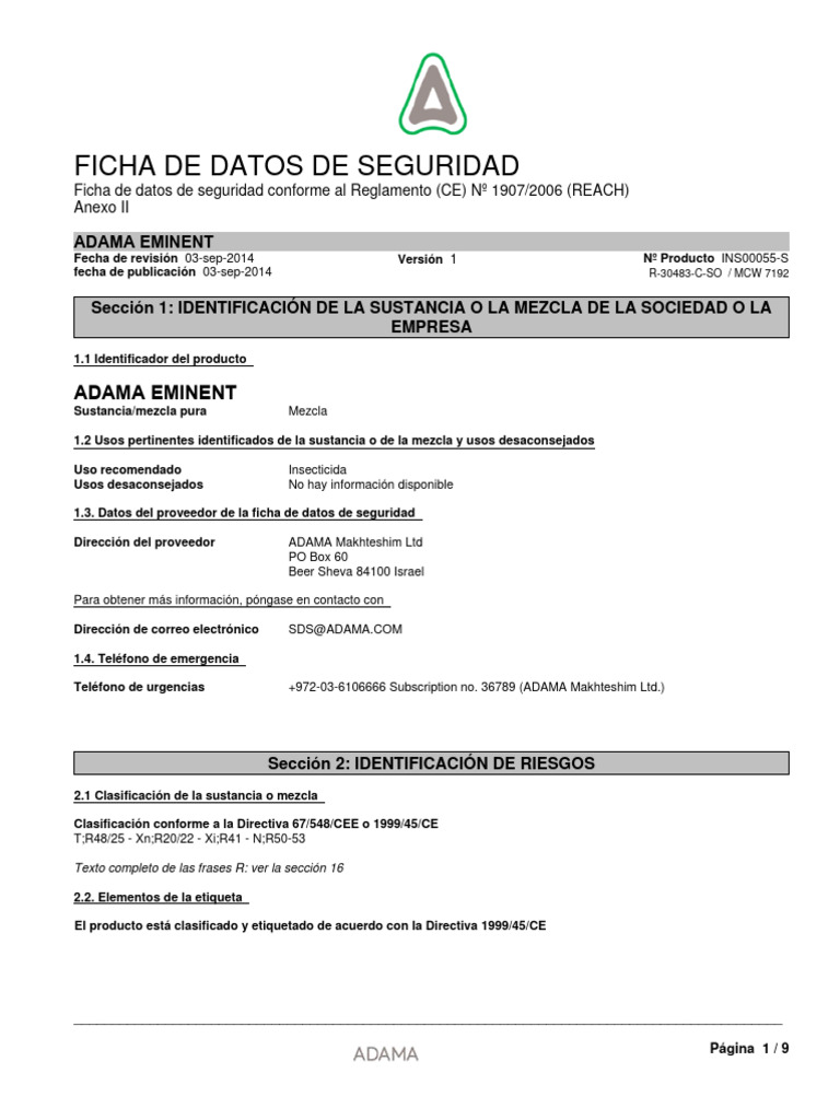 Eminent MSDS | PDF | Naturaleza | Química