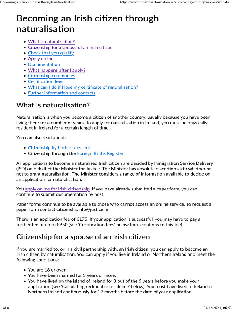Becoming An Irish Citizen Through Naturalisation | PDF | Naturalization ...
