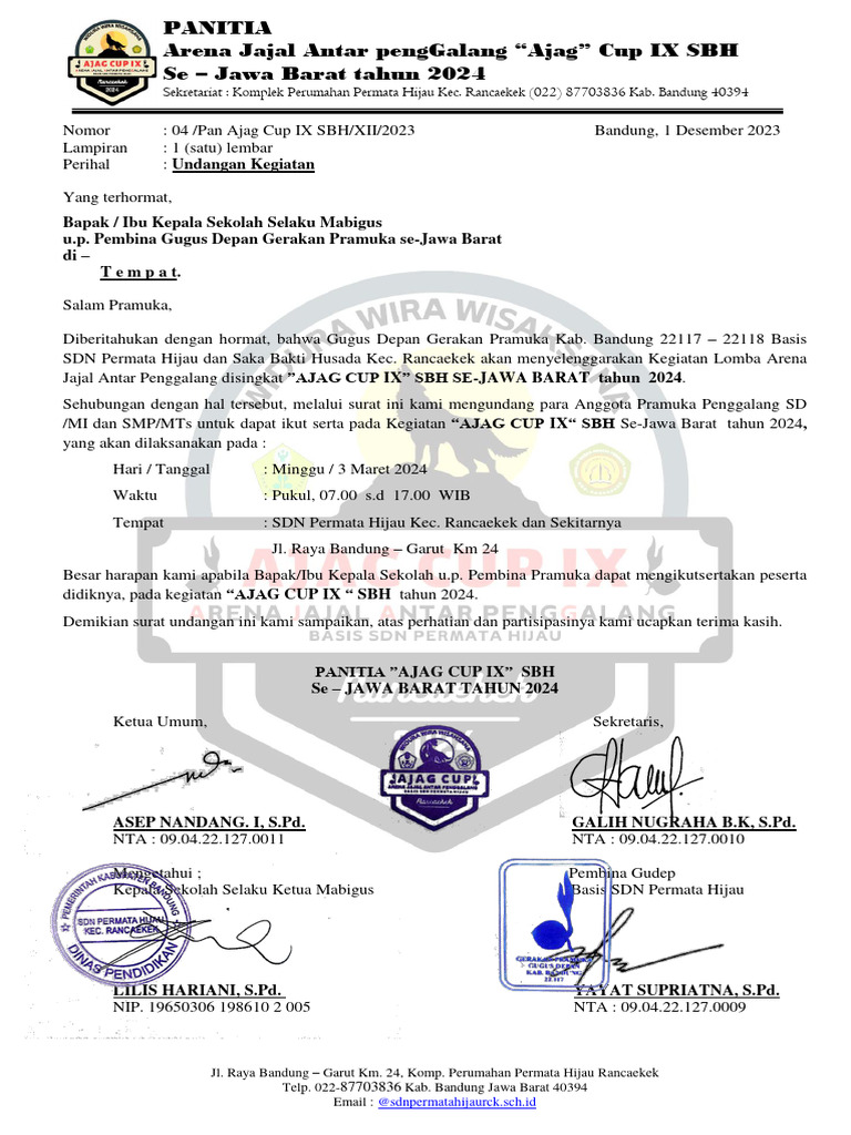 Surat Undangan Ajag Cup Ix SBH 2024 | PDF | Olahraga & Rekreasi | Sains & Matematika