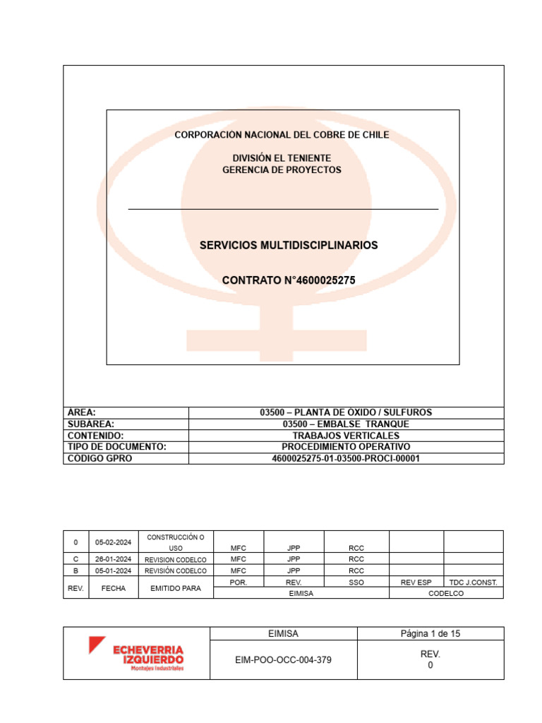 EIM-POO-OCC-004-379 Procedimiento Trabajos Verticales Rev 0 | PDF | Seguridad y salud ...