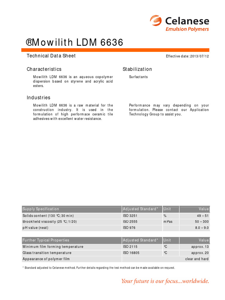 TDS Mowilith LDM 6636 | PDF | Polymers | Pharmaceutical Formulation