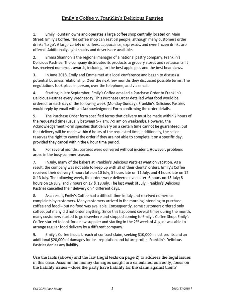 Emilys Coffee v. Franklins Delicious Pastries | PDF | Legal Liability ...