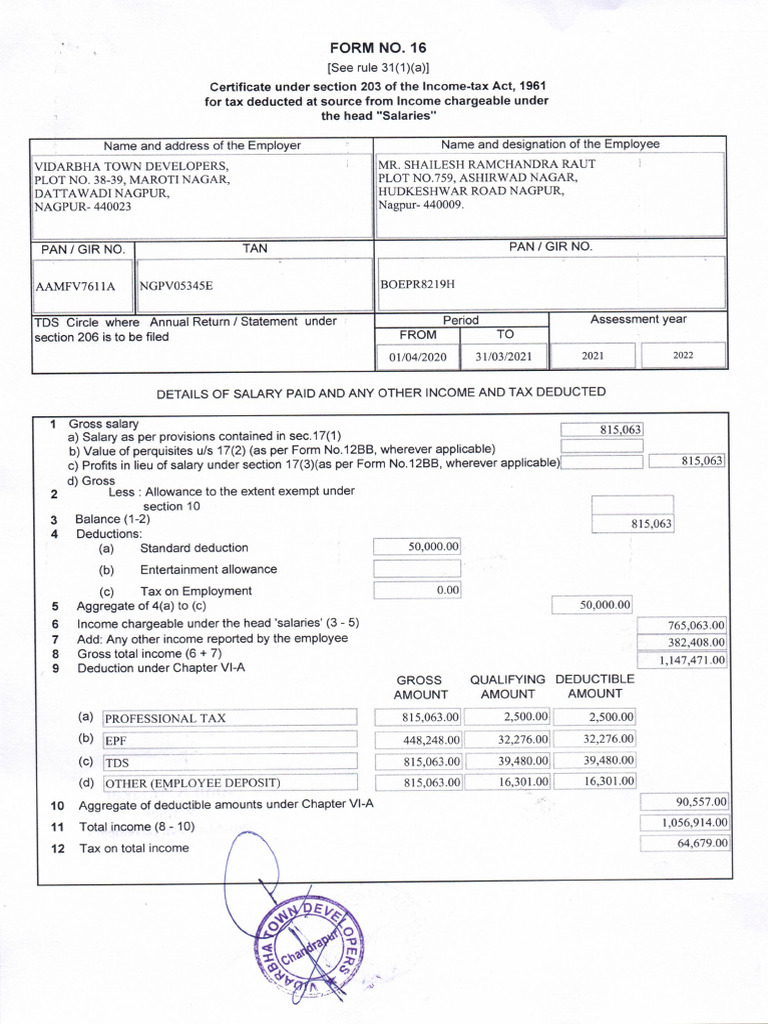 Form No.16 2020-21 | PDF
