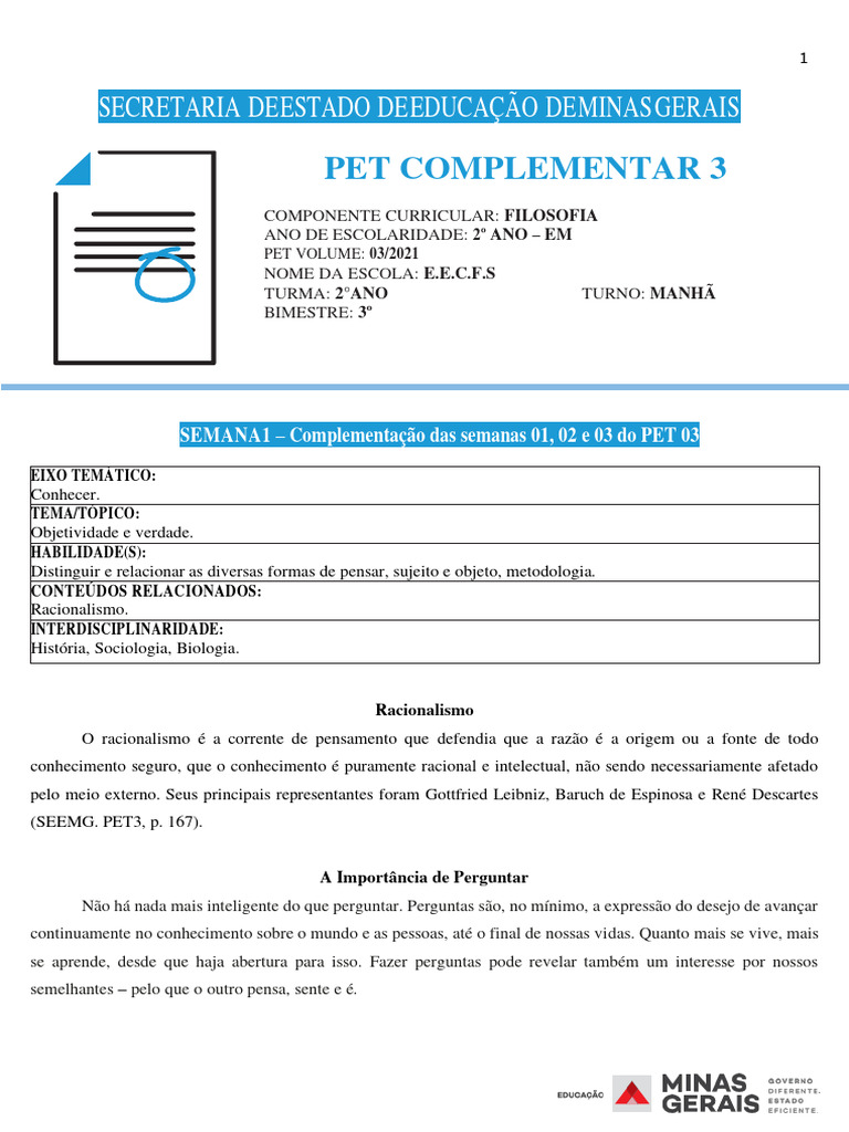 Filosofia-2º Ano - Pet Complementar 3 | PDF | Empiricismo | Conhecimento