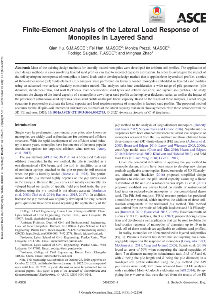 2022 Hu Et Al Finite Element Analysis Of The Lateral Load Response Of Monopiles In Layered Sand