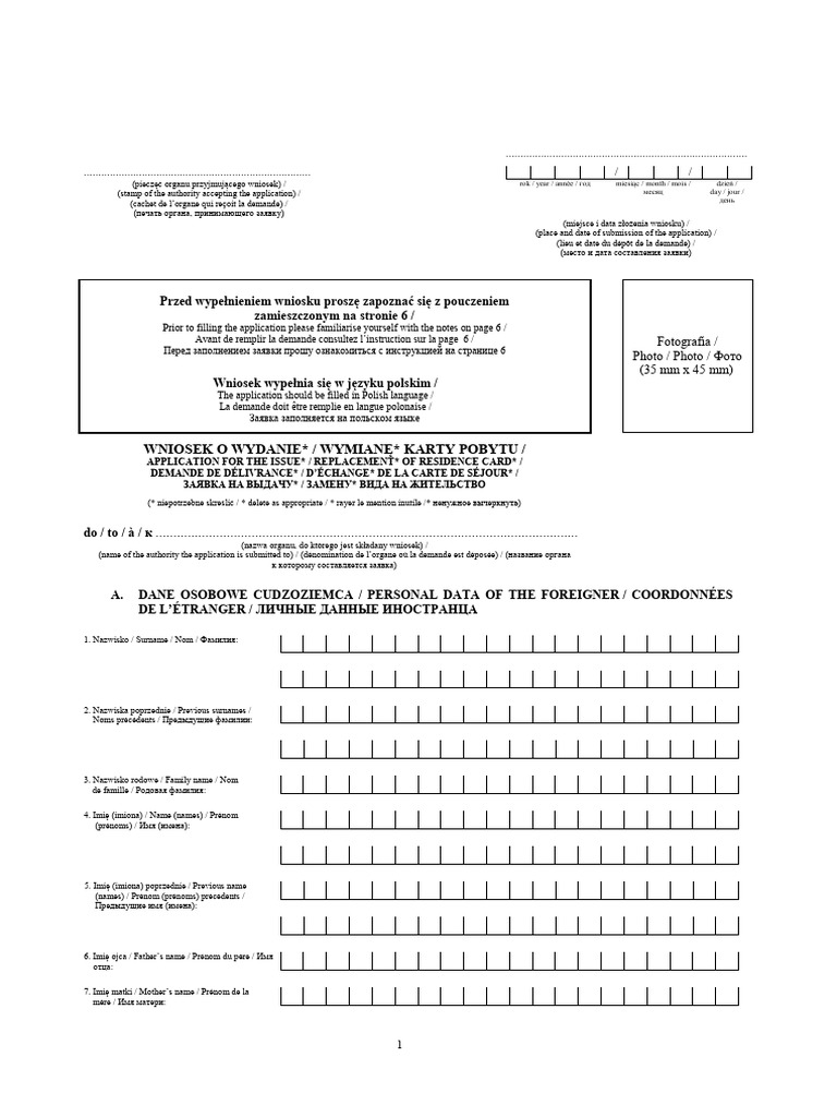 Wniosek o Wydanie Lub Wymiane Karty Pobytu | PDF Wniosek o Wydanie Lub Wymiane Karty Pobytu | PDF