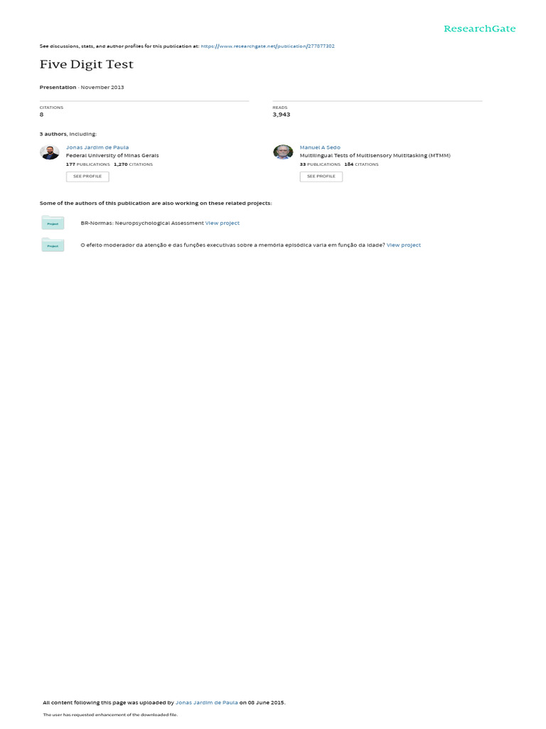 2013 Five Digits Test | PDF | Cérebro | Ciências comportamentais