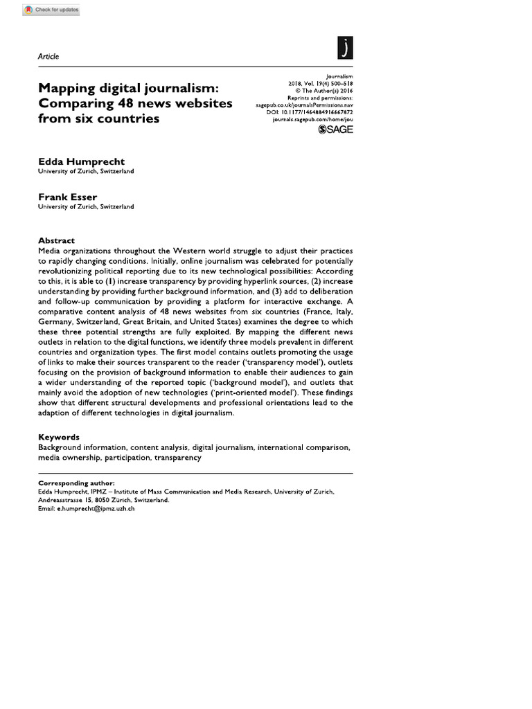 Mapping Digital Journalism | PDF