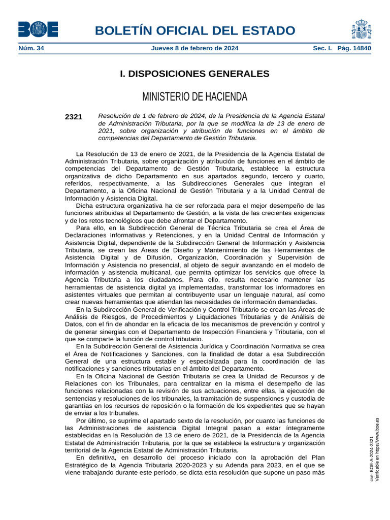 Boe A 2024 2321 | PDF | Impuestos | Planificación