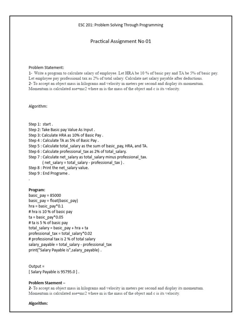 Salary & Momentum Calculation Program | PDF