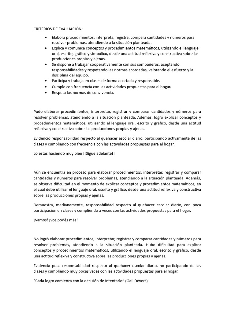 Criterios de Evaluacion Matemática 7mo | PDF | Evaluación | Matemáticas