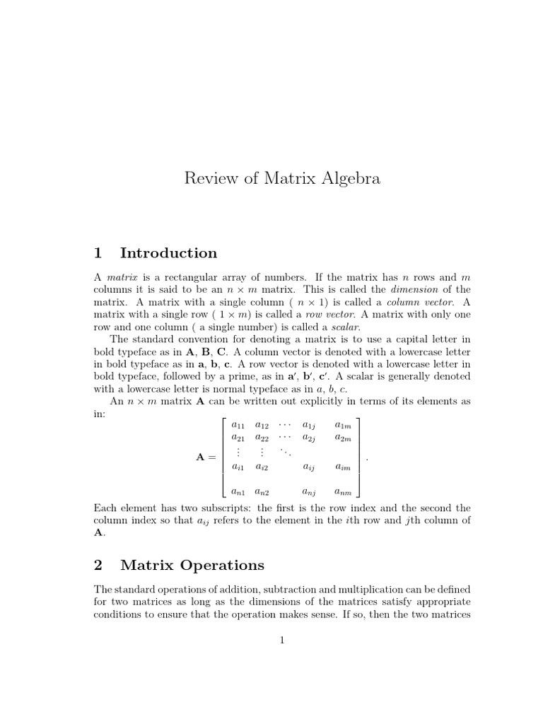 Matrix Algebra Review | PDF | Matrix (Mathematics) | Linear Map