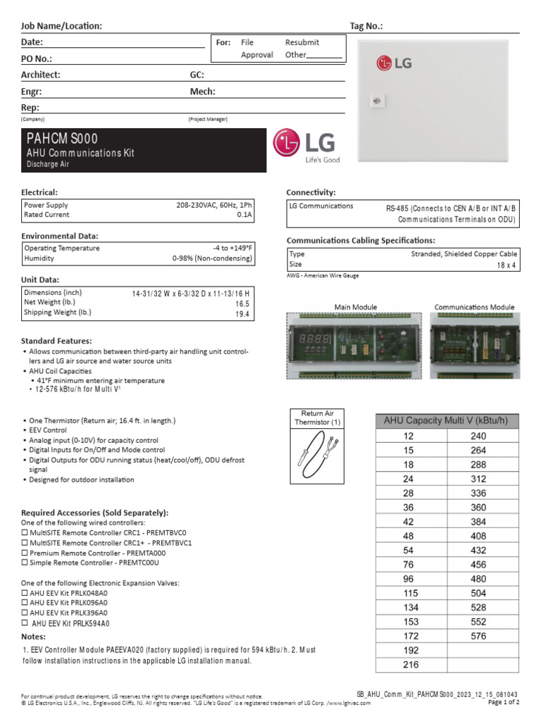 AHU Communications Kit Specifications | PDF | Electrical Engineering ...