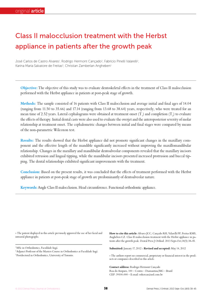 Class II Malocclusion Treatment With The Herbst Appliance in Patients ...