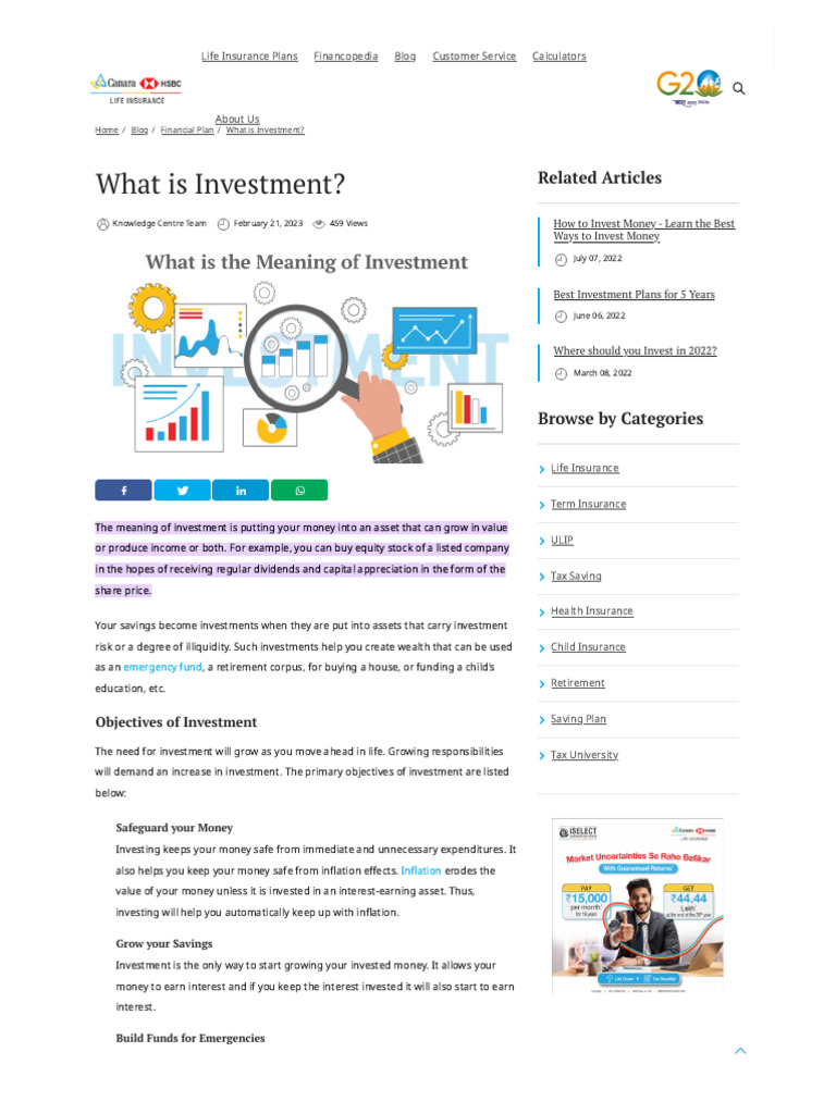 What Is Investment - Investment Meaning, Types, Objectives | PDF ...