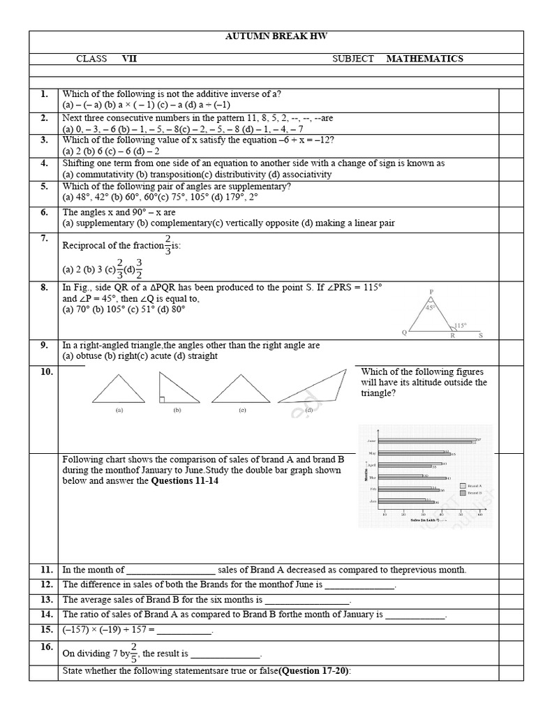 Autumn Break HW, Class 7 | PDF | Triangle | Elementary Mathematics