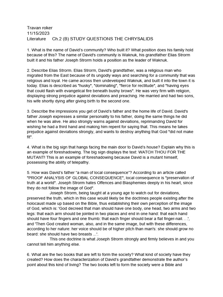 T Roker CH 2 B Study Questions | PDF | God