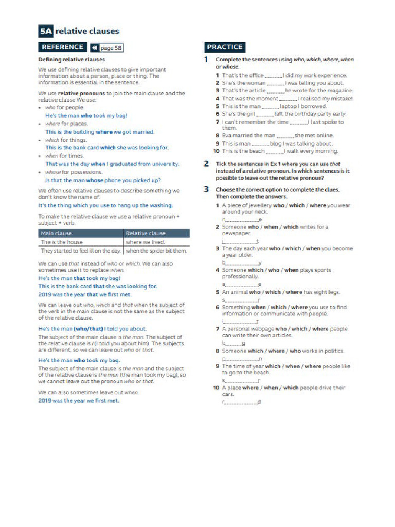 Defining and Non Defining Relative Clauses Explanation and Practice B1 ...