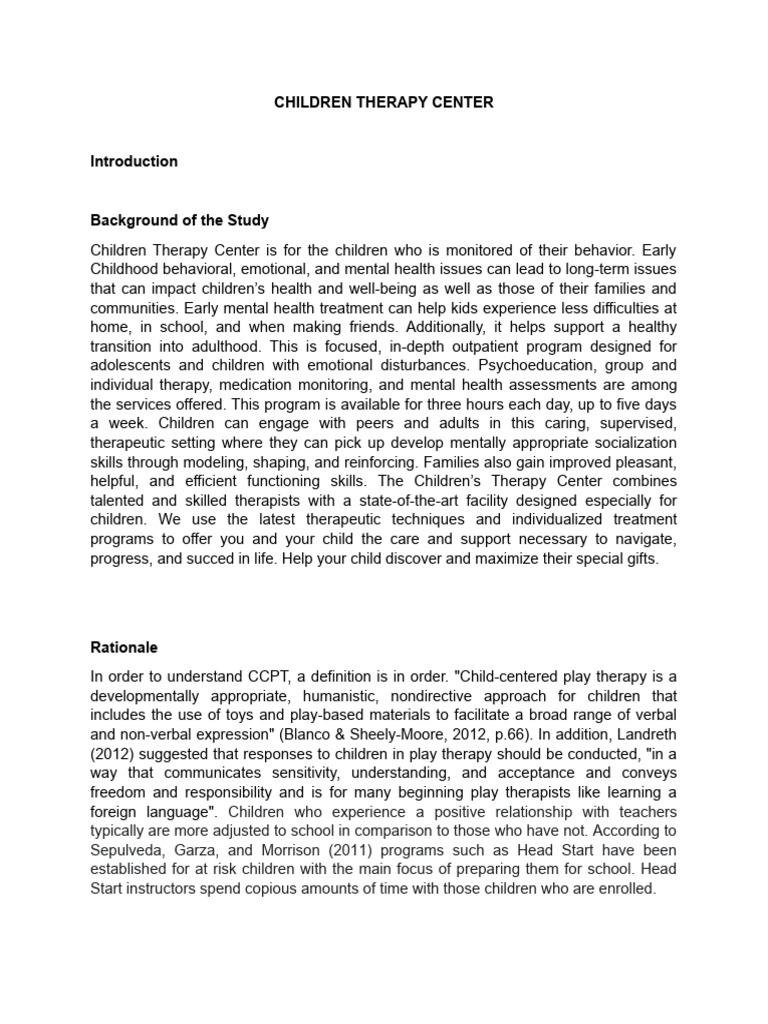 Children Therapy Center | PDF | Psychotherapy | Play Therapy