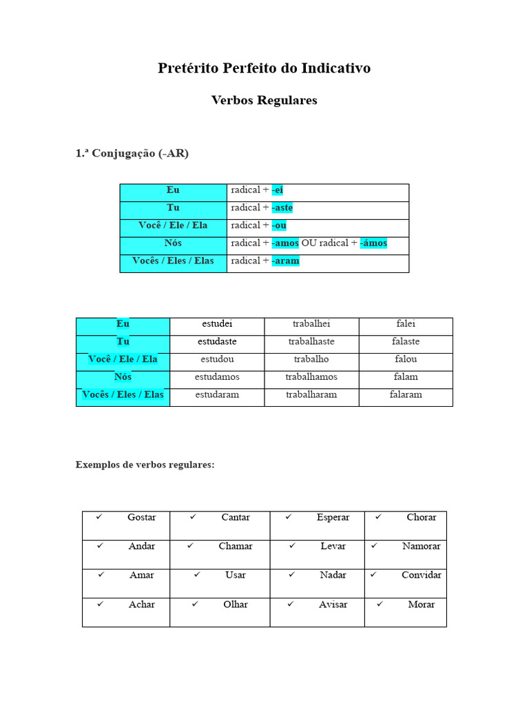 Verbos Pretérito Perfeito Pdf