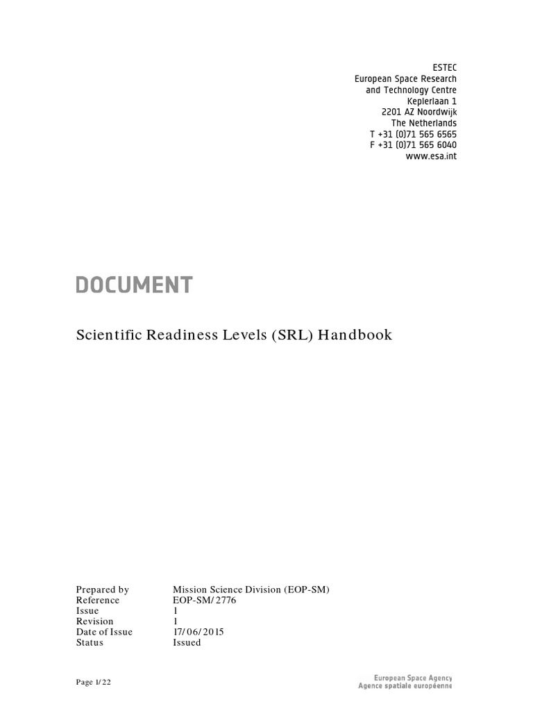 Science Readiness Levels-SRL Handbook v1.1 Issued External | PDF ...