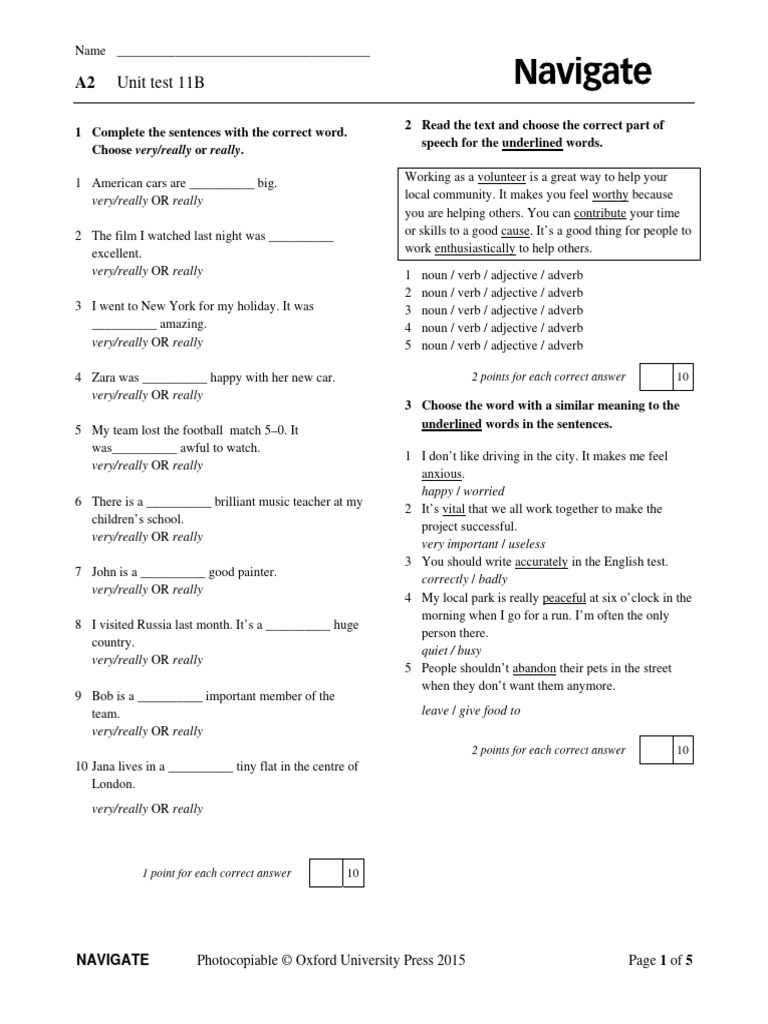 Unit Test 11B | PDF | Adverb | Adjective