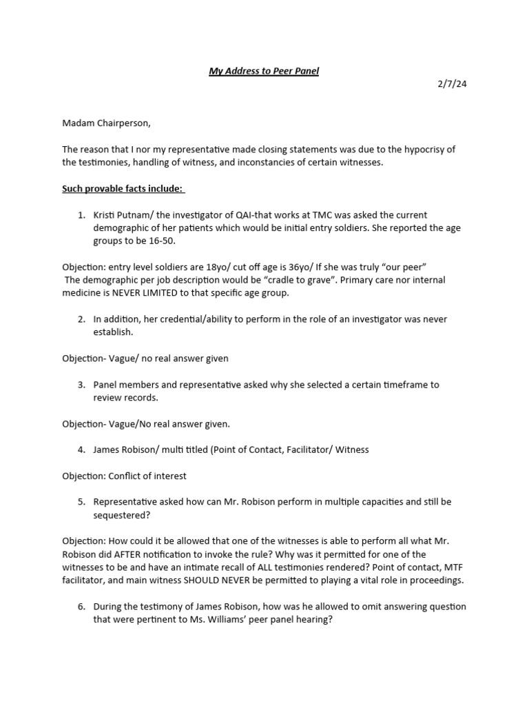 My Address To Peer Panel | PDF