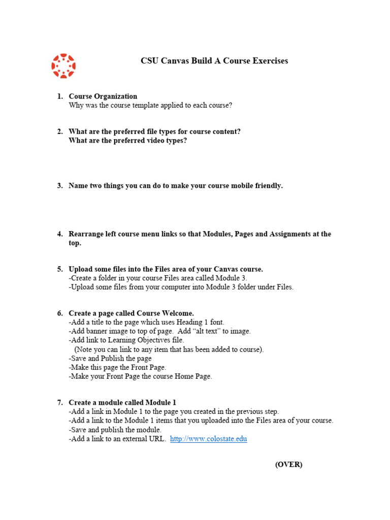 Canvas Add Course Content Exercises | PDF