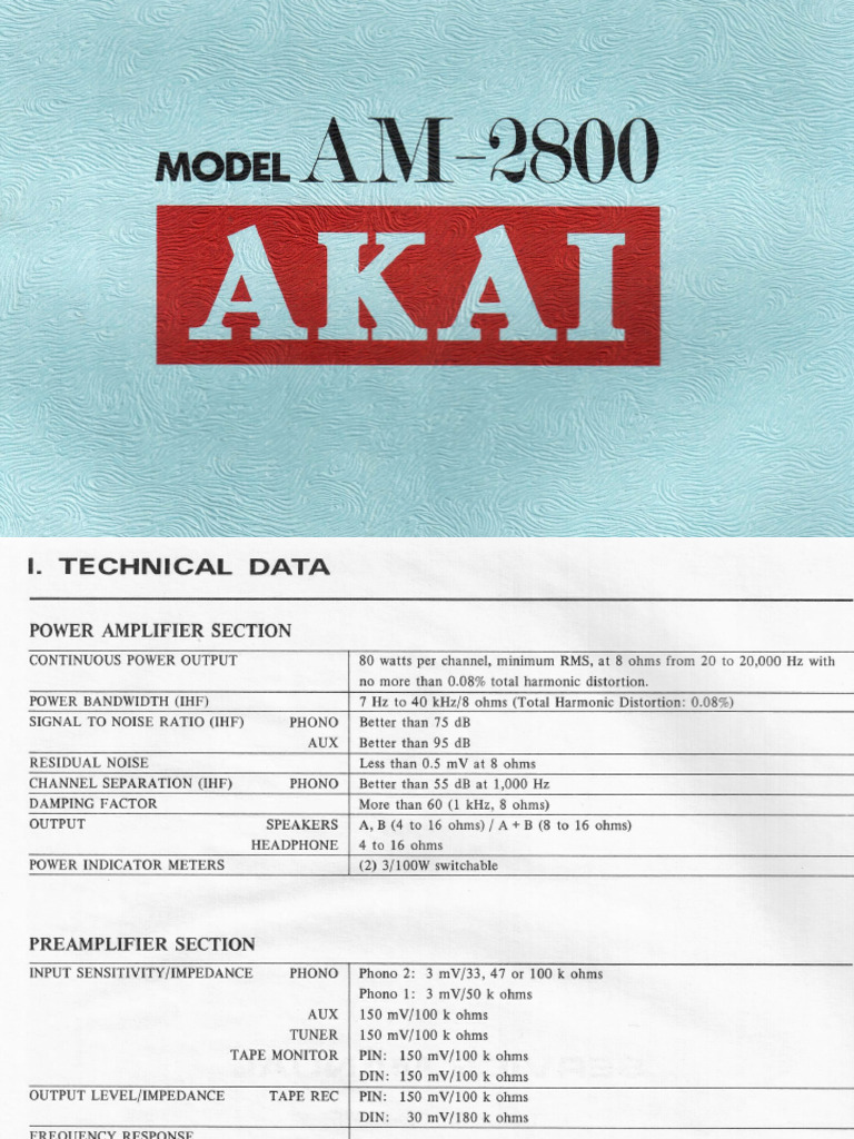 Akai Am-2800 Stereo Amplifier SM | PDF