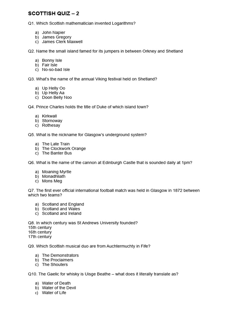 Scottish Quiz-2 | PDF