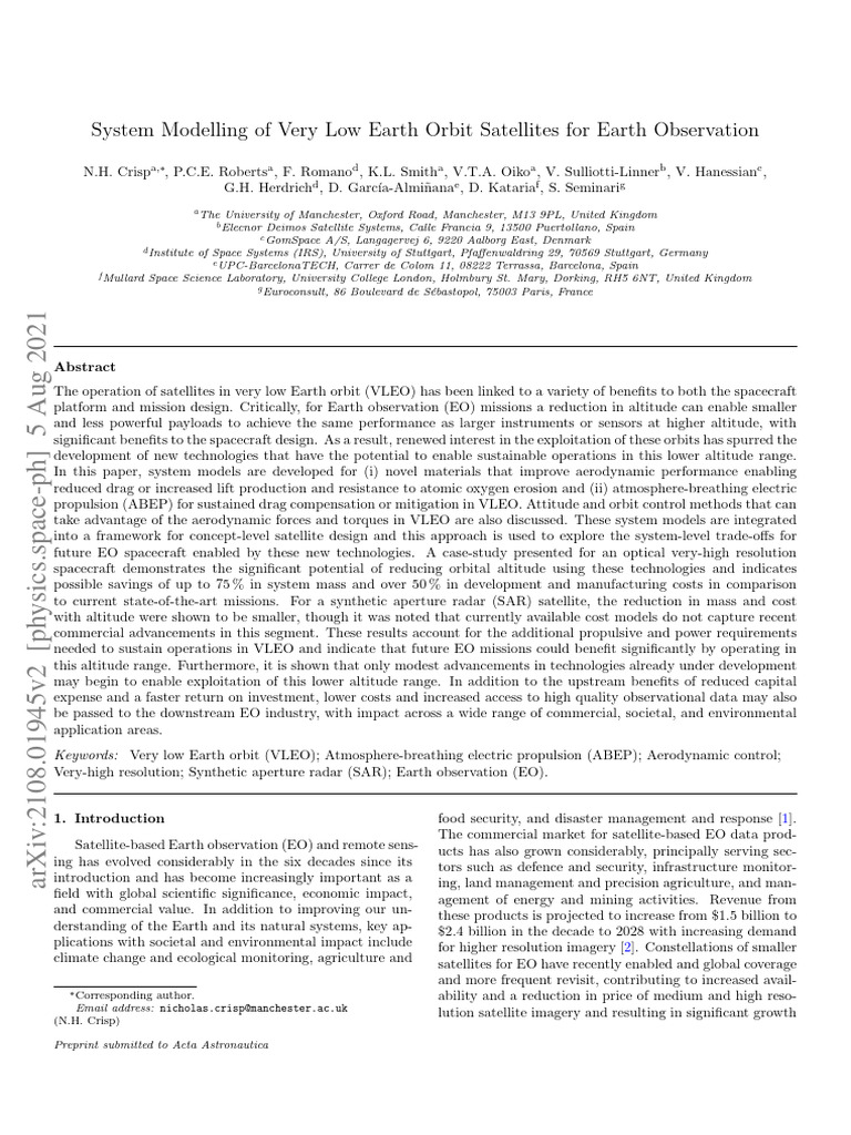 VLEO Satellite Systems for Earth Observation | PDF | Spacecraft ...