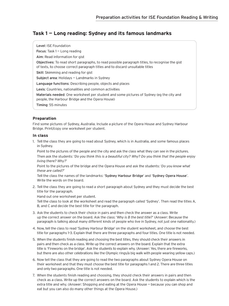 ISE Foundation Task 1 - Long Reading - Sydney | PDF | Sydney | Speed Reading