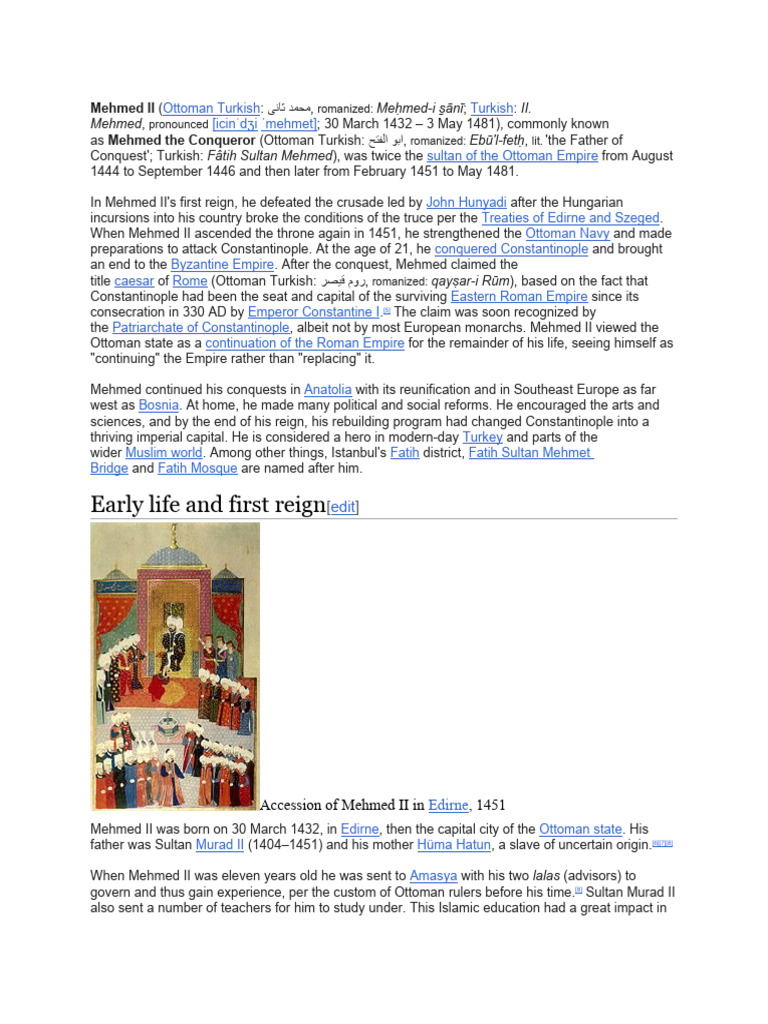 Mehmed II | PDF | Ottoman Empire | Politics Of The Ottoman Empire