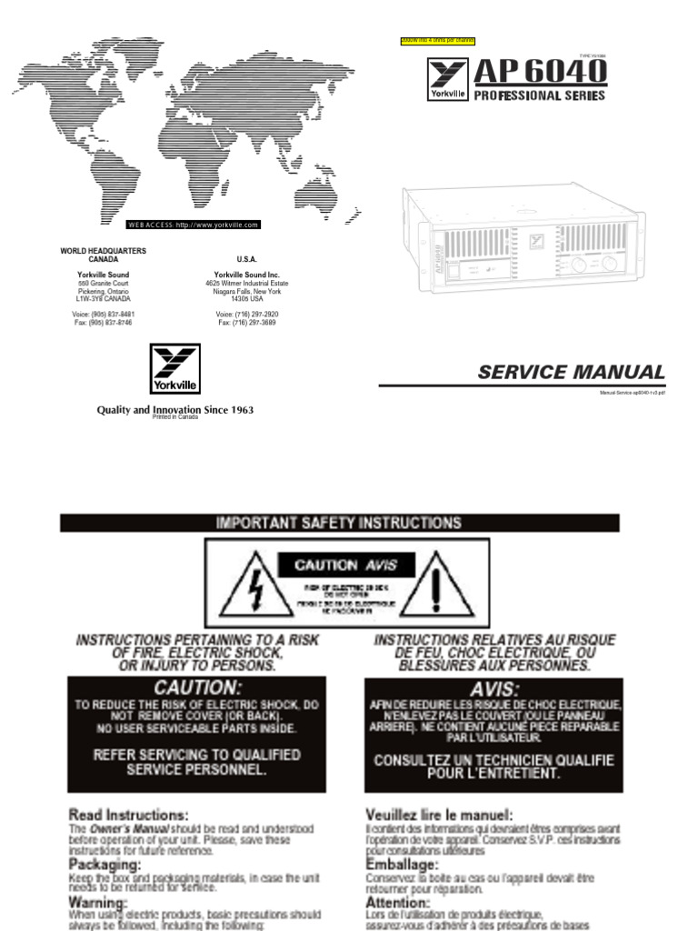 Manuel de service AP 6040 Yorkville | PDF | Électricité | Électrotechnique