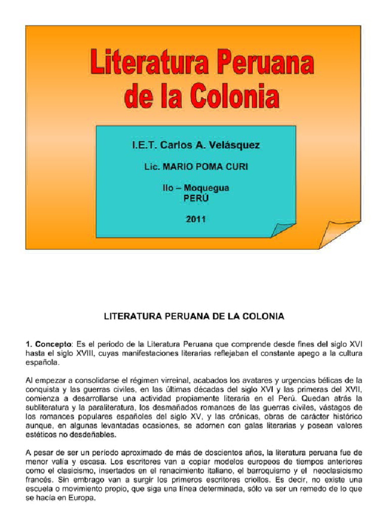 Literatura Peruana de La Colonia | PDF