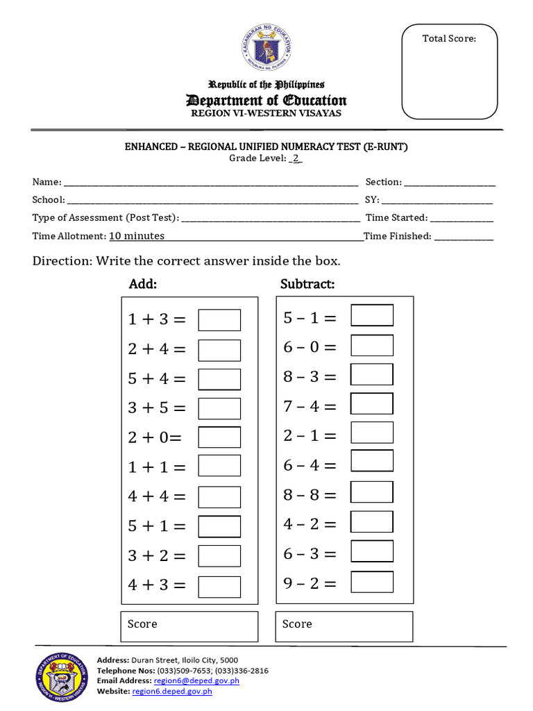 Grade 2 Enhanced Numeracy Test | PDF