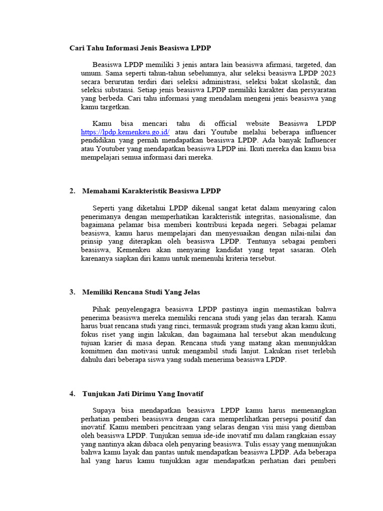 Tips Lolos LPDP | PDF | Karier & Perkembangan