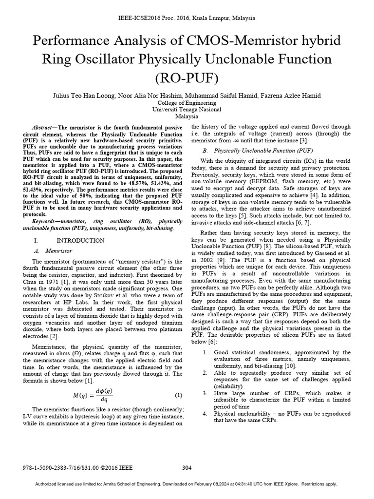 Performance Analysis of CMOS-memristor Hybrid Ring Oscillator ...