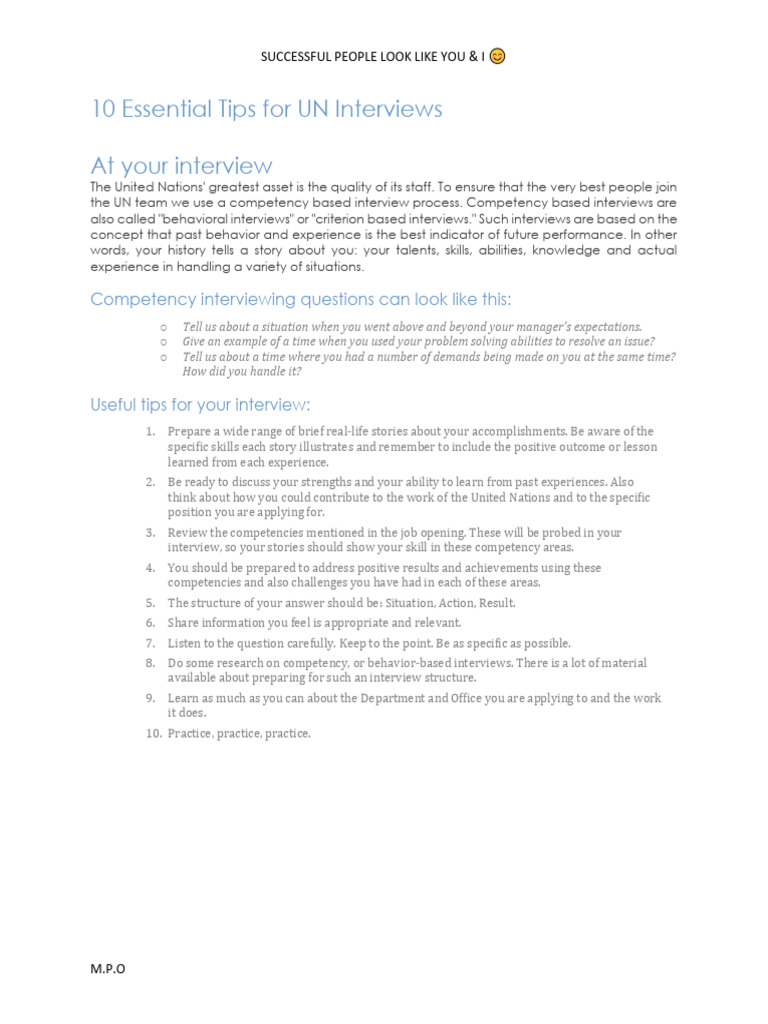 10 Essential Tips For UN Interviews | PDF | Experience | Psychology