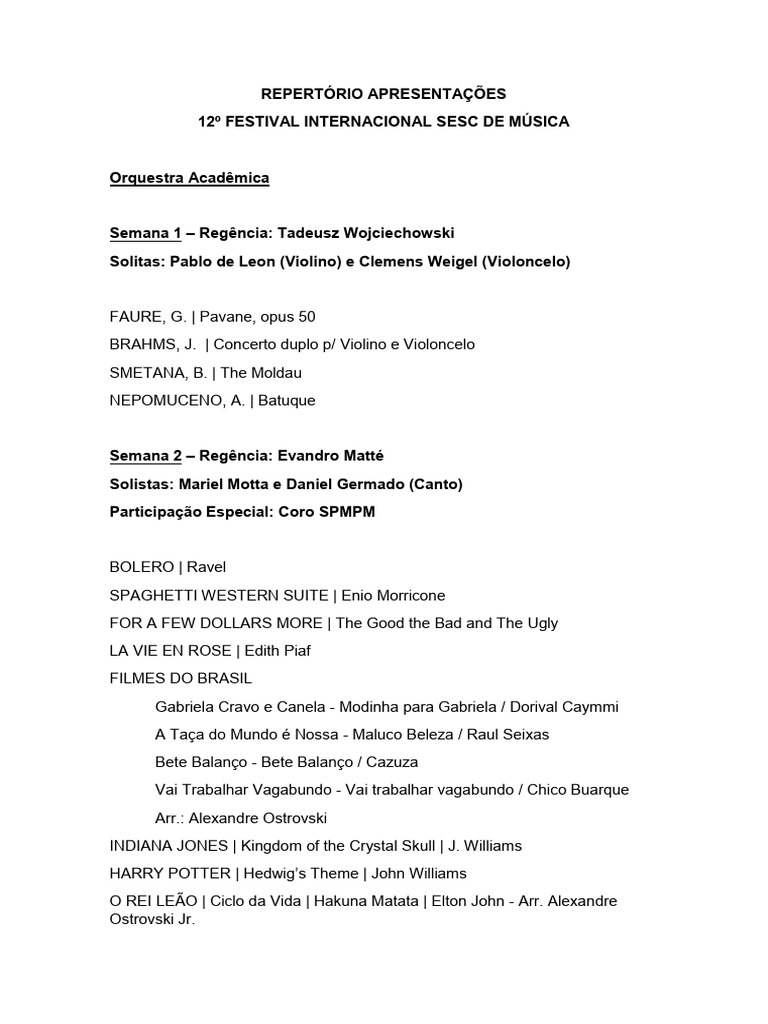 Programação do 12º Festival SESC Música | PDF | Arte | Poesia