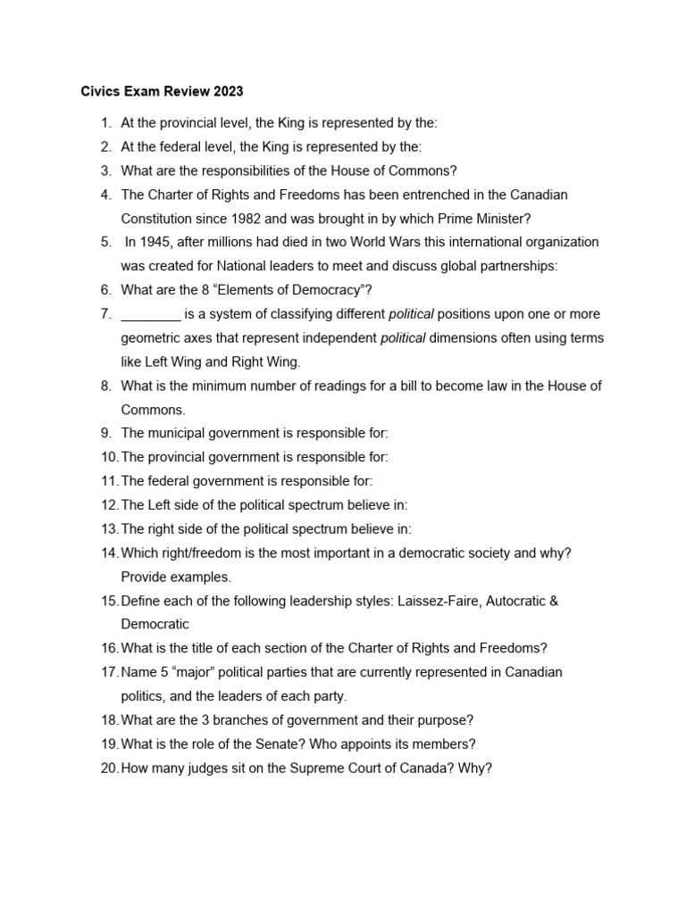 Civics Exam Review 2023 | PDF | Democracy | Political Ideologies