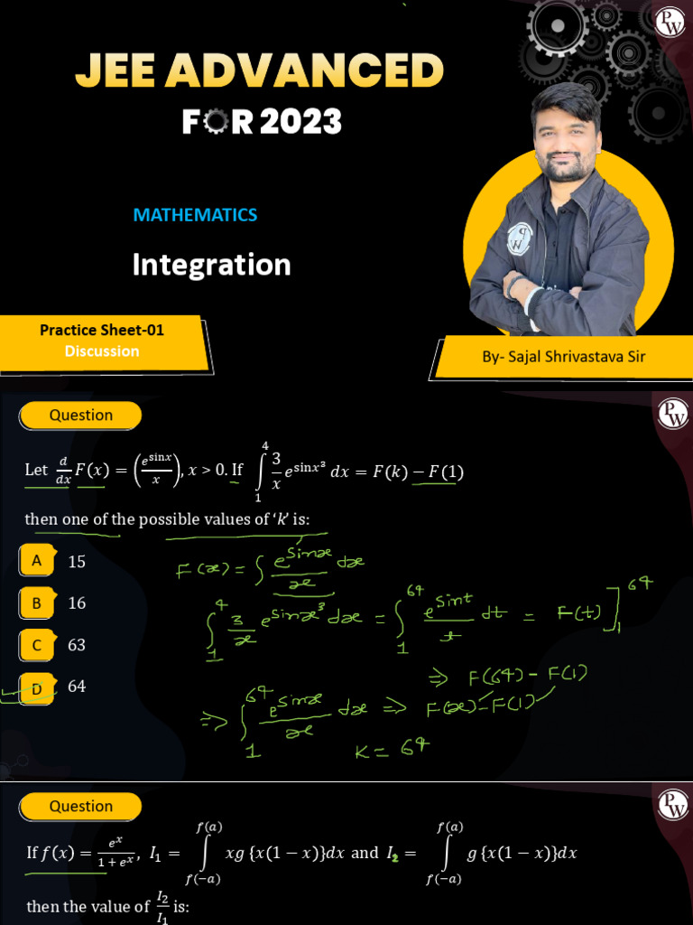 Integration - Practice Sheet 01 Solution Notes - JEE Advance 2023 | PDF ...