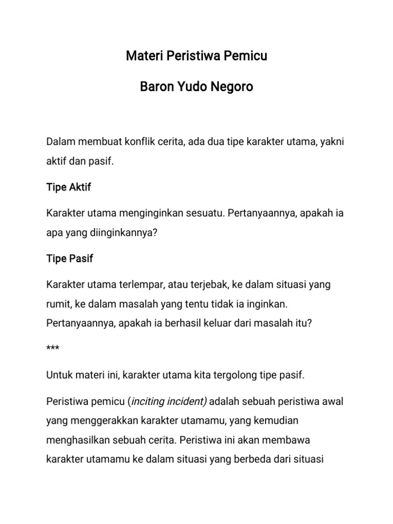Peristiwa Pemicu dalam Cerita | PDF | Pengembangan Diri | Fiksi Misteri ...