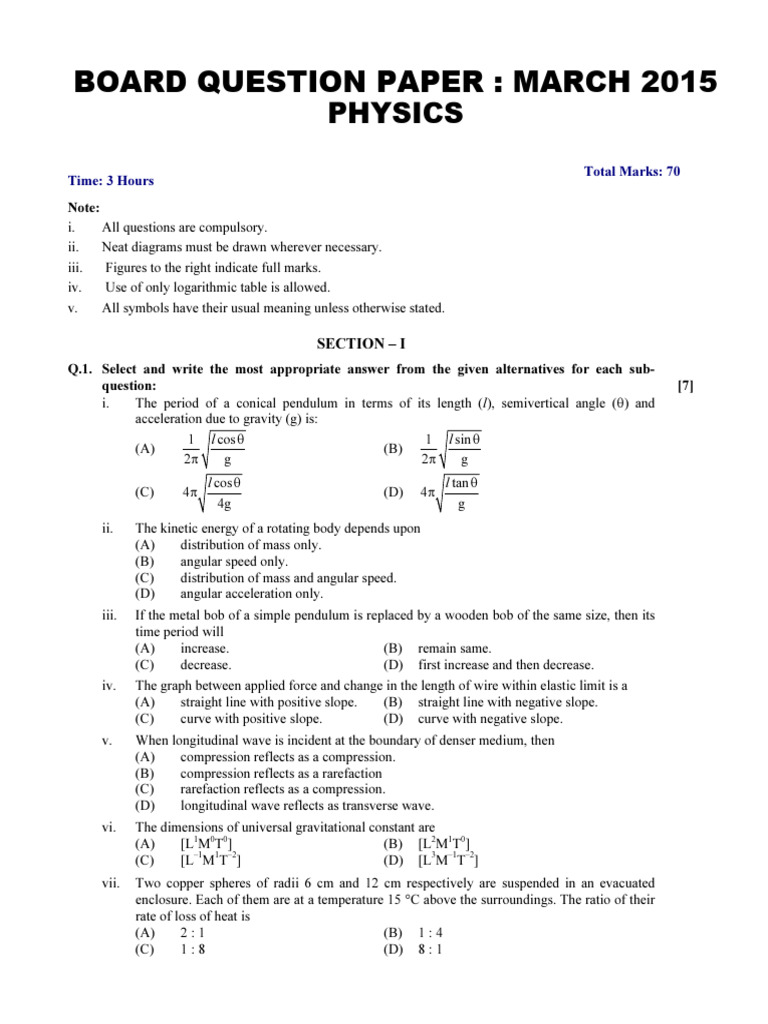 HSC 2015 March Physics | PDF | Rotation Around A Fixed Axis ...